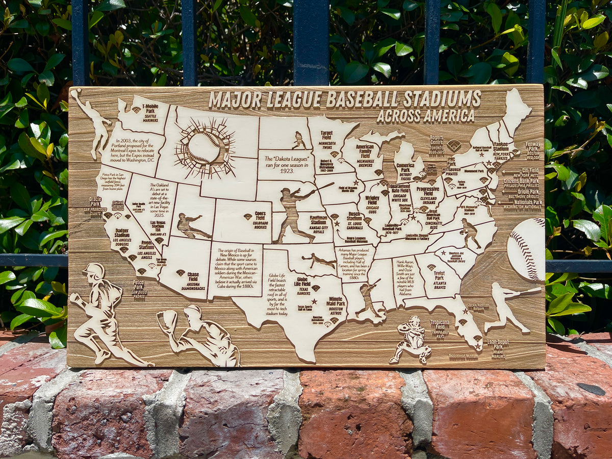 Major League Baseball Stadiums Across America | Pushpin Map on Wood ...